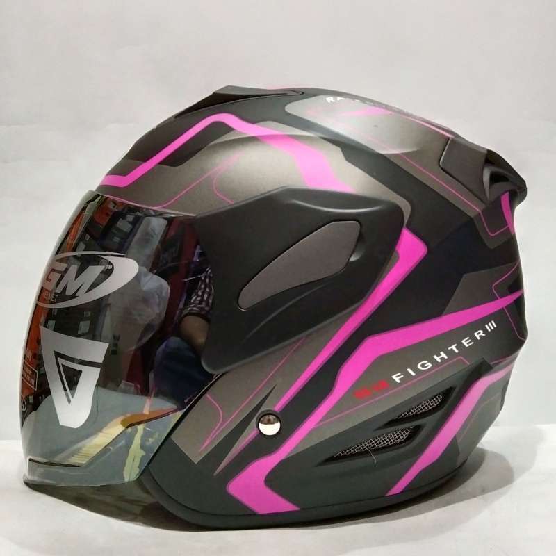 Promo HELM GM FIGHTER GV2 BLACK PINK DOFF HELM HALF FACE Diskon 1% di ...