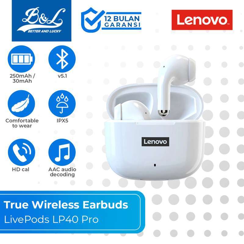 Jual LENOVO True Wireless Earbuds Thinkplus LivePods LP40 Pro Bluetooth 5.1 IPX5 - Putih di ...