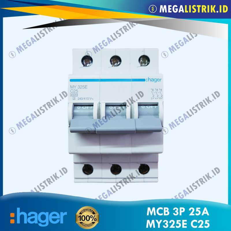 Promo Hager MCB 3P 25A / 3 Phase 25 Ampere / 25 A 4.5kA SNI MY325E C25 Diskon 24% di Seller ...