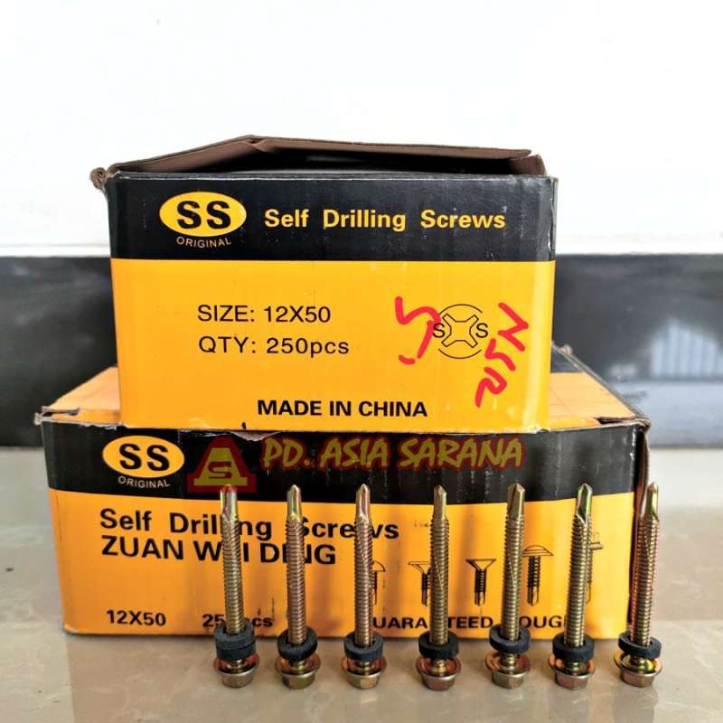 Jual [1 Dus SS] Paku Roofing Kuning 5cm / Skrup Holo Baja Sekrup Ruping ...