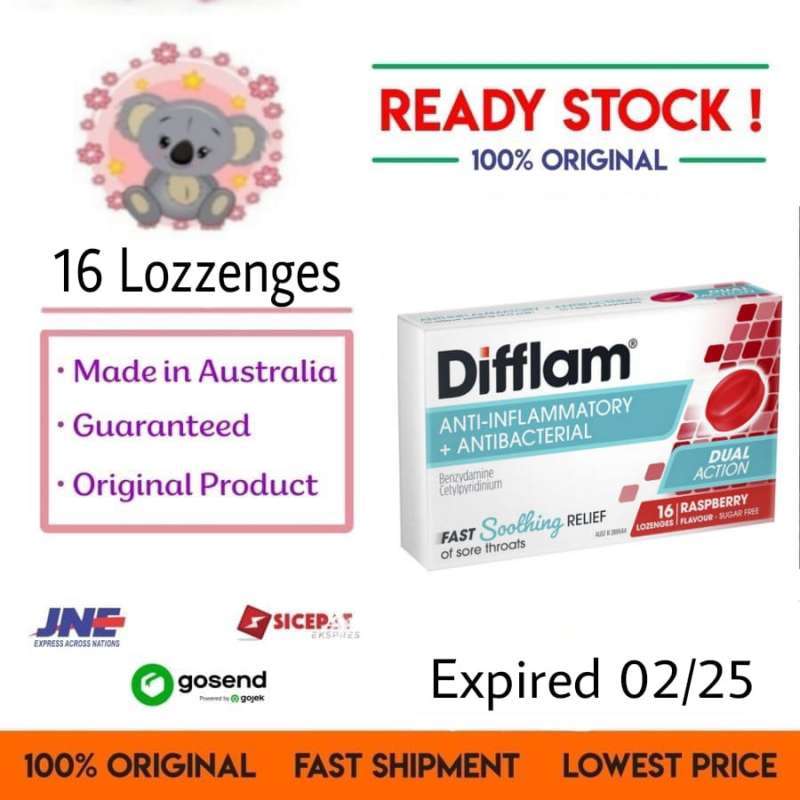 Promo Difflam sore throat lozenges raspberry permen sakit tengorokan ...