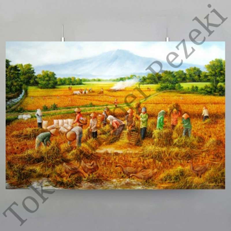 Jual Poster Desa Petani Kebun Pemandangan Village Padi Kanvas Paper ...