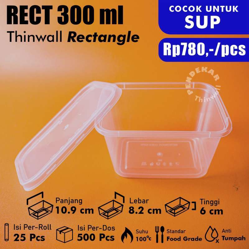 Jual Thinwall Kotak Makan Plastik Rectangle 300ml Thinwall Rect 300ml