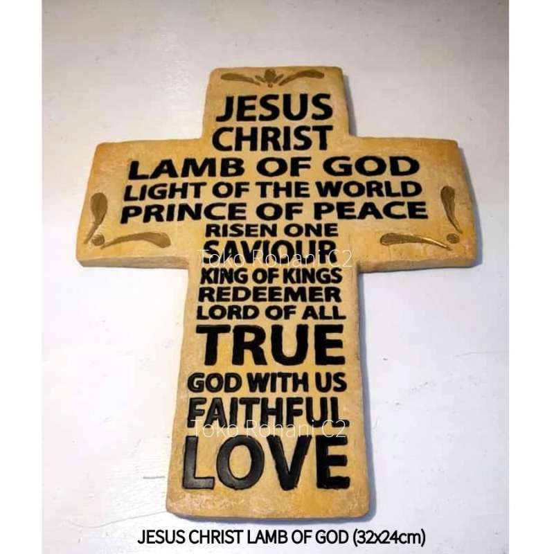 Jual Salib Gantung Tulisan Jesus Christ Lamb Of God 32x24cm - Salib ...
