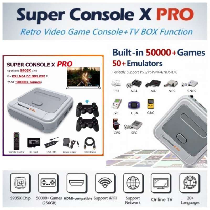 Jual Super Console X-Pro 256Gb Retro Game Console 5 Players Android Tv ...