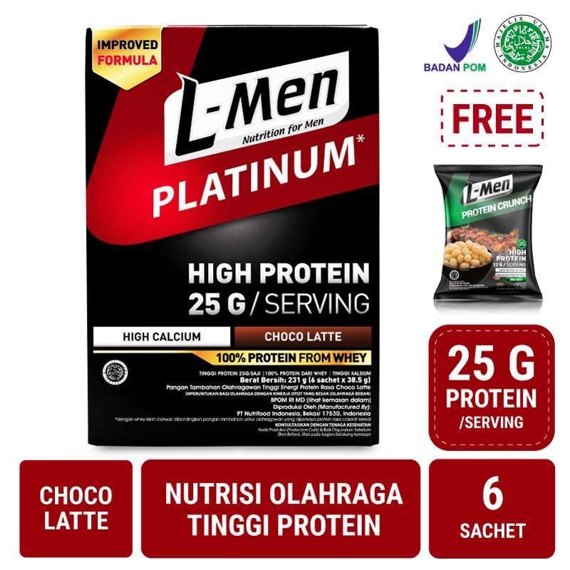 Promo FREE PROTEIN CRUNCH - L-Men Platinum Choco Latte Dus 6 Sch (25g ...