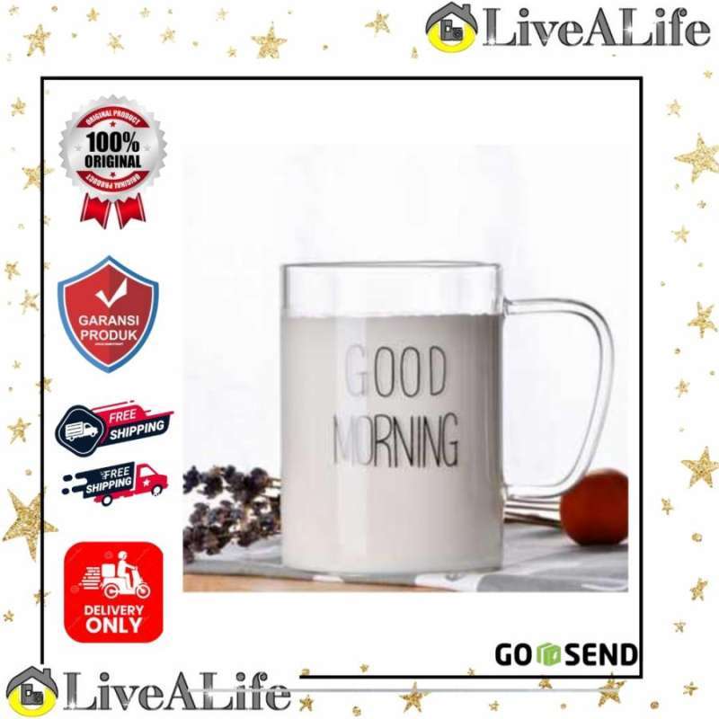 Jual One Two Cups Gelas Glass Coffee Mug Desain Good Morning 400 ml ...