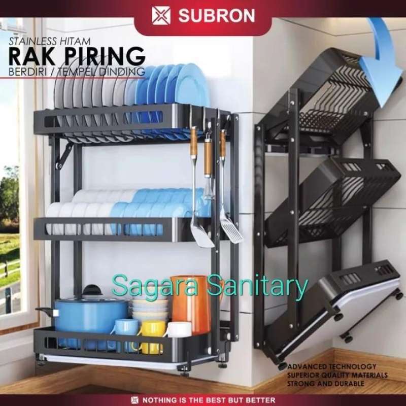 Jual rak piring stainless 3 susun hitam .rak susun hitam stainless ...