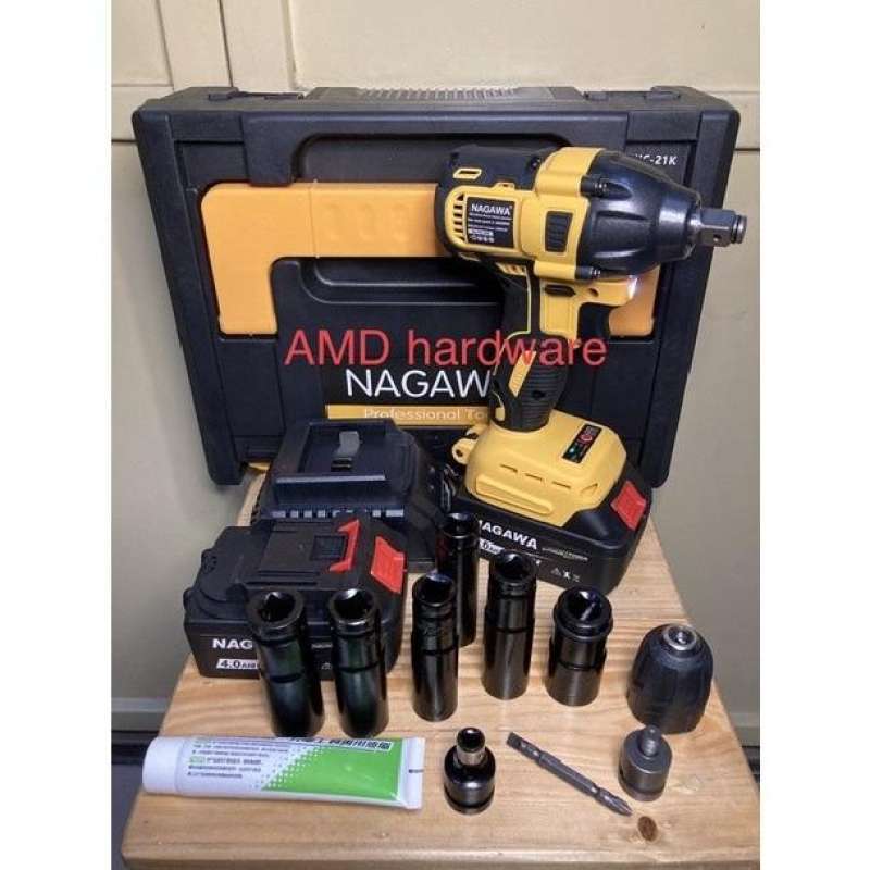 Jual Mesin Bor Cordless Brushless Impact Wrench Sock Set 21v Nagawa ...