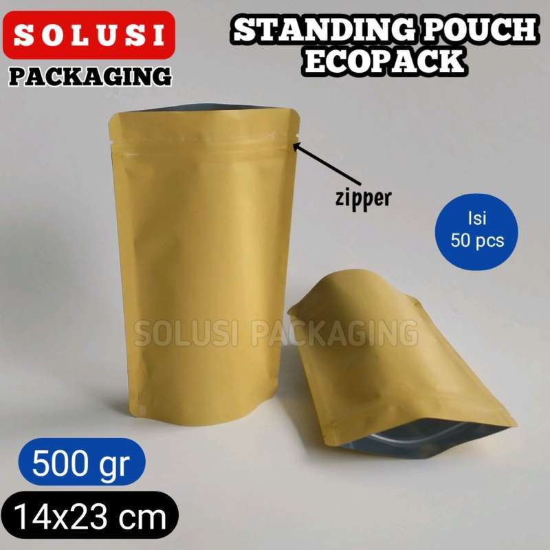 Jual ISI 50 PCS Standing Pouch ECOPACK 500gr KPACK Kemasan Kopi Paper Kraft ziplock KEMASAN KOPI ...