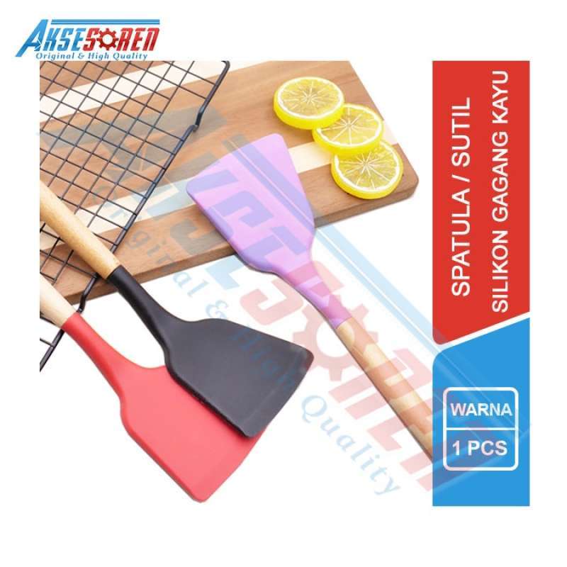 Jual Spatula Silikon Gagang Kayu Anti Panas / Sodet Susruk Penggorengan ...