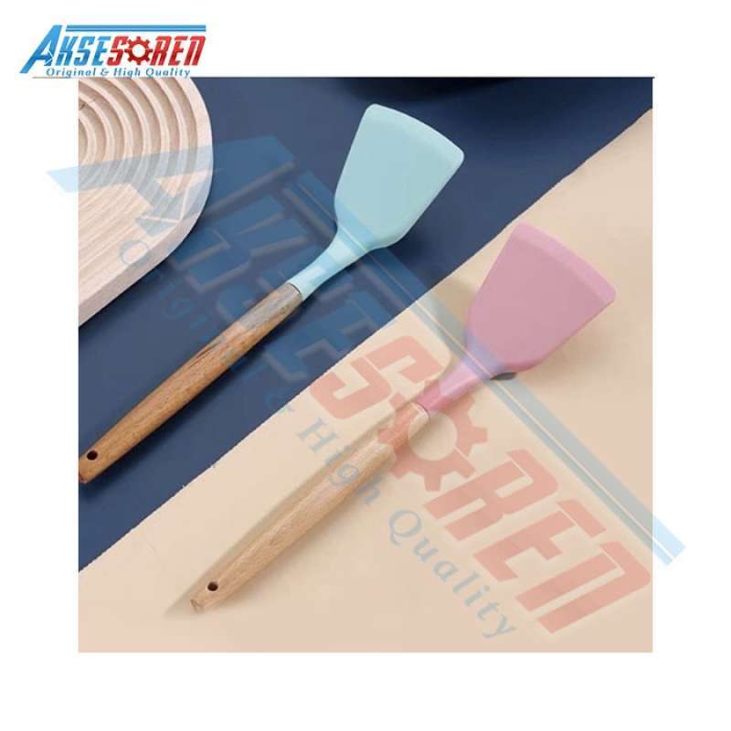 Jual Spatula Silikon Gagang Kayu Anti Panas / Sodet Susruk Penggorengan ...