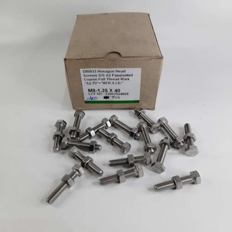 Jual Baut + Mur Hex Bolt + Nut Stainless SS 304 M 8 X 40 mm (Per Set) di Seller Hanna Teknik ...
