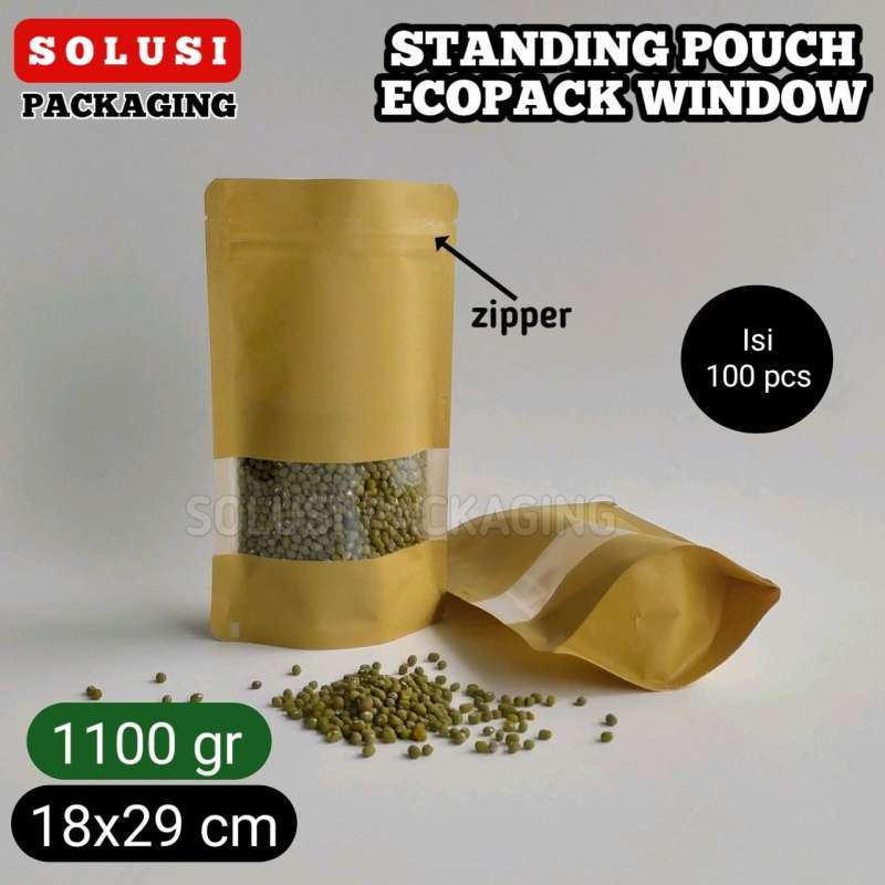 Jual ISI 100 PCS Standing Pouch Kertas ECOPACK WINDOW 1Kg KPACK Kemasan ...