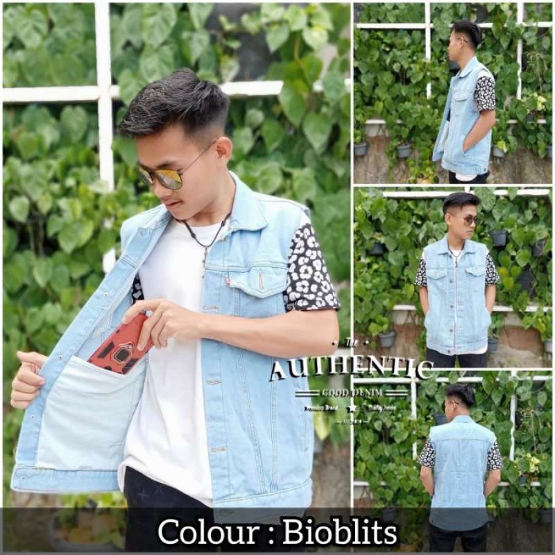 Jual Rompi Jeans Pria /Jaket Denim / jaket Rompi keren - Bio Wash, M di ...