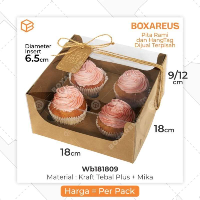 Jual Dus Cupcake Isi 4 | Box Packaging Muffin Cake Kemasan Roti ...