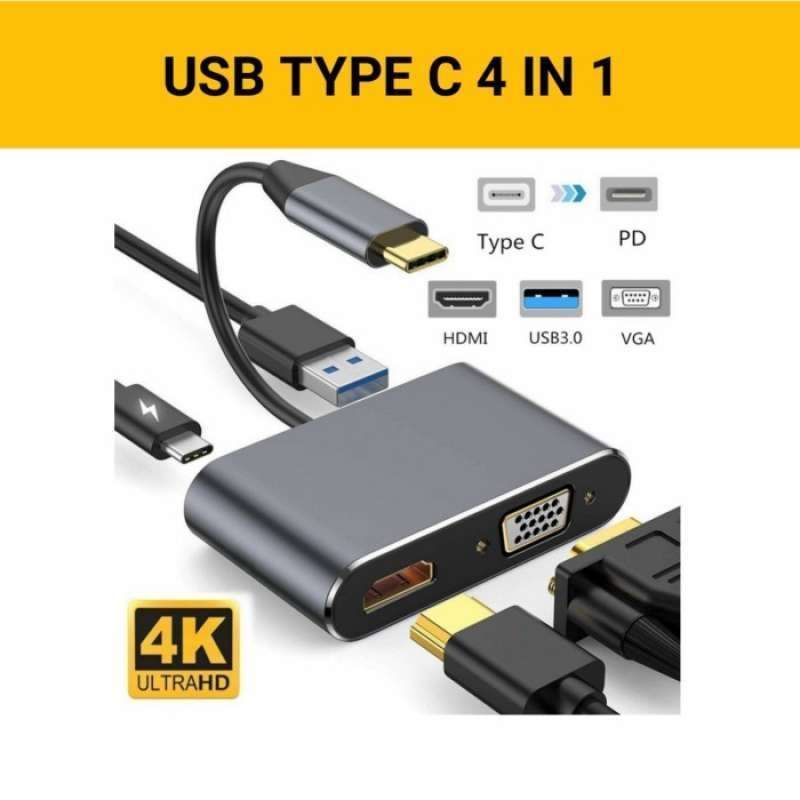 Promo Usb Type C 4 In 1 To Hdmi 4K / Vga / Usb 3.0 / Pd Multiport ...