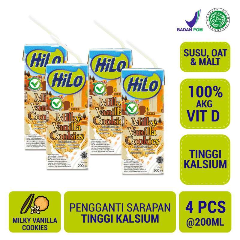 Promo HiLo Milky Vanilla Cookies Ready to Drink 200ml (4 Tetrapack ...