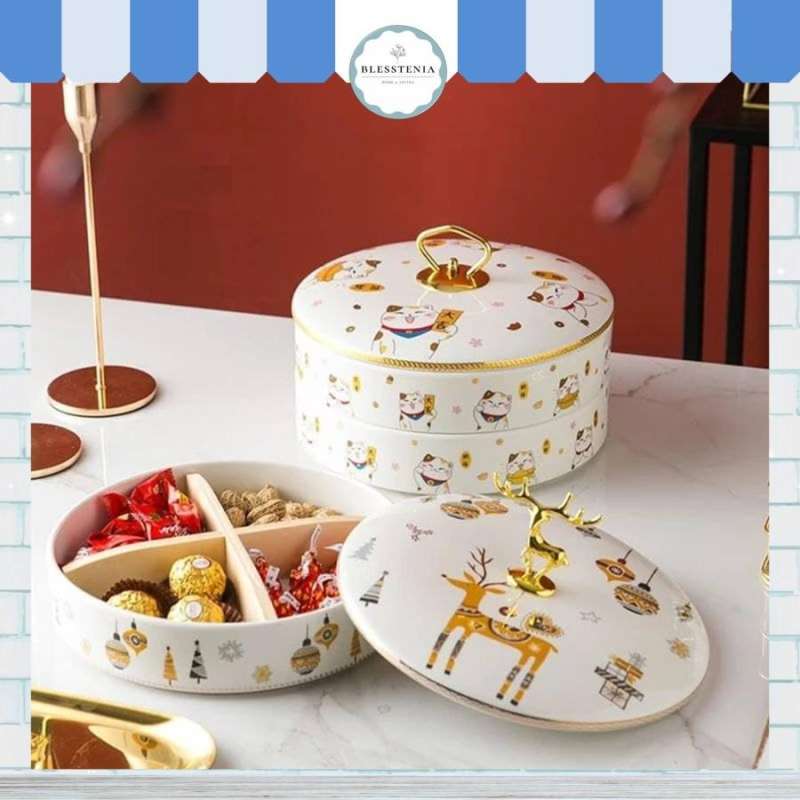 Jual Tempat Kue Kering Sekat Nordic Snack Jar 2 Layers Dried Fruit Box ...