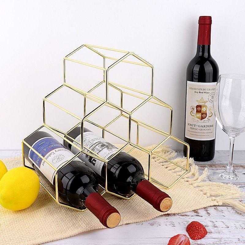 Jual Tempat Wine Rak Botol Stainless Gold Honeycomb Wine Rack 6 Bottles ...
