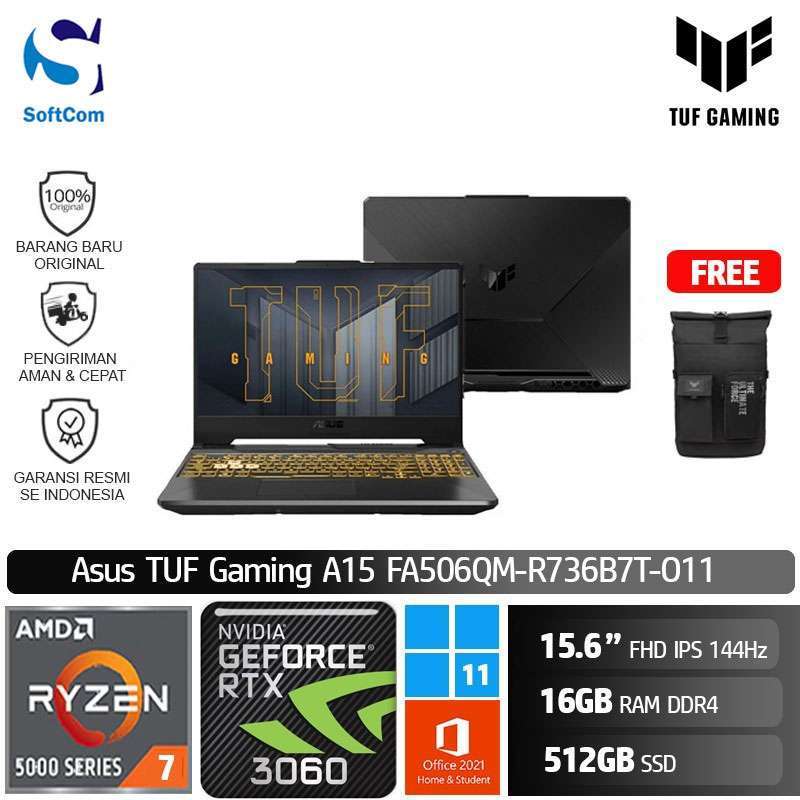 Jual Asus Tuf A15 Fa506qm R736b7t Laptop Gaming [amd Ryzen 7 5800h/16gb/512gb/rtx3060 6gb/15.6 ...