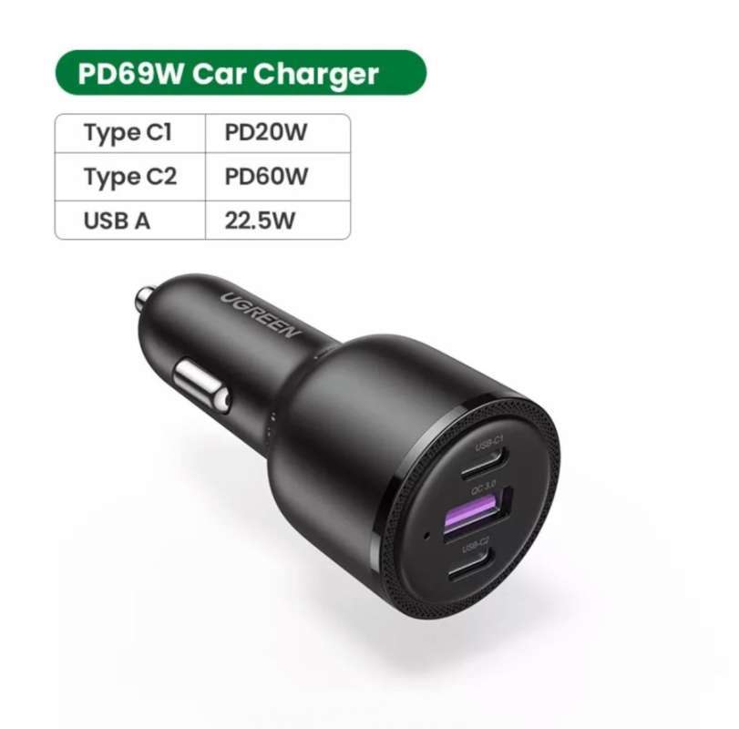 Jual UGREEN PD 69 Watt Super Car Charger with 3 Ports Black 20467 di ...