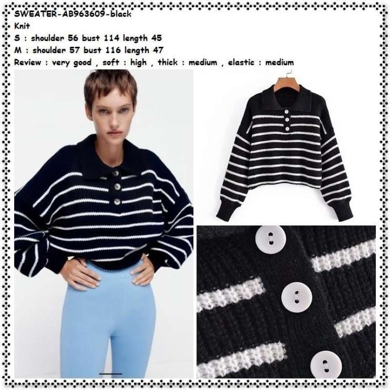 Jual AB963609 Knit Sweater Rajut Garis Hitam Putih Wanita Korea Import ...