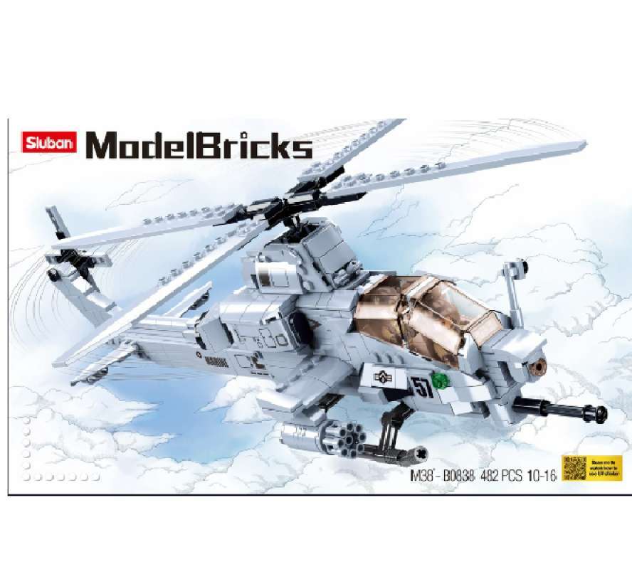 Promo Sluban Bricks Helikopter / Model Bricks-ah-1z Attack Helicopter ...