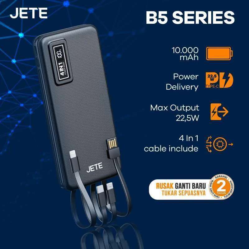 Promo Power Bank JETE B5 10000mAh PD 22.5W 4in1 Cable Fast Charging di ...
