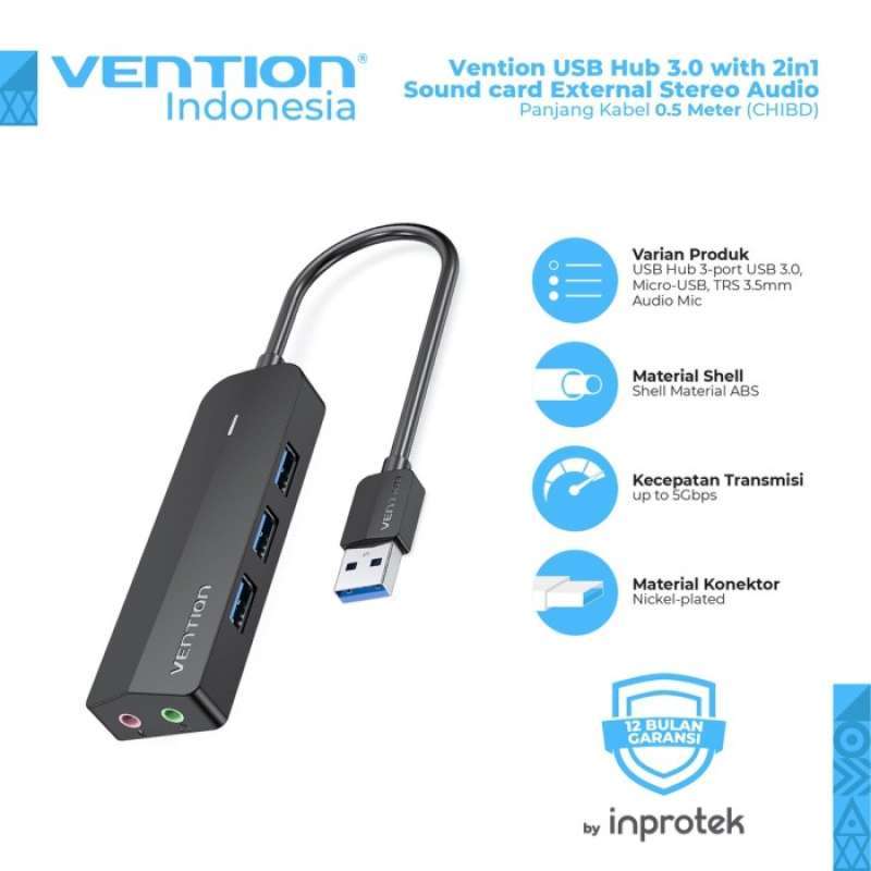 Jual Vention USB Hub 3.0 with 2in1 Sound card External Stereo Audio ...