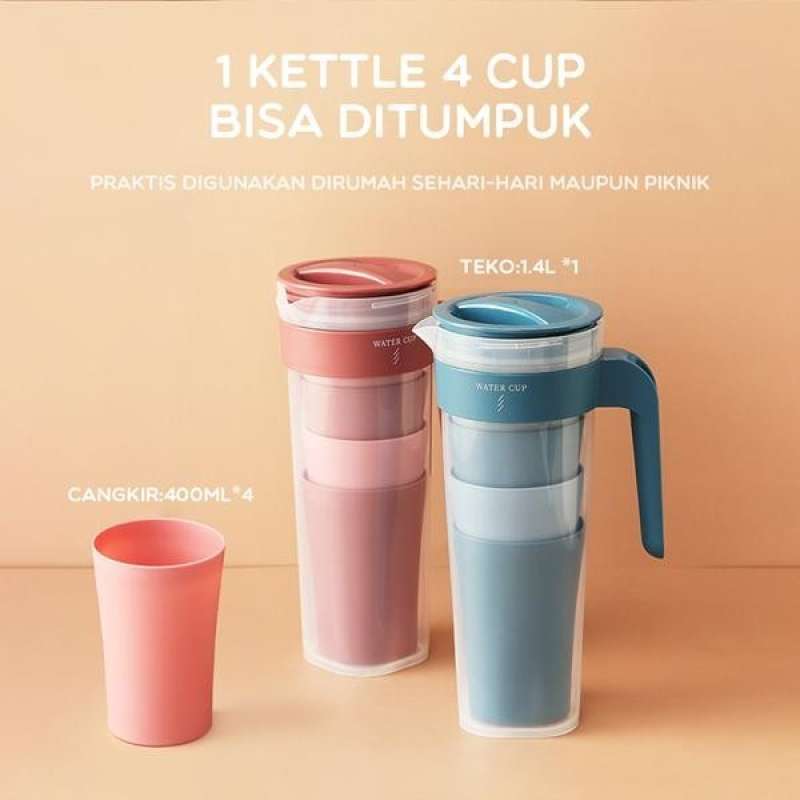 Promo Teko Set 5 in 1 Gelas Plastik BFA Free Water Jug 1.4L /Gelas Set SK001 Diskon 6% di Seller ...