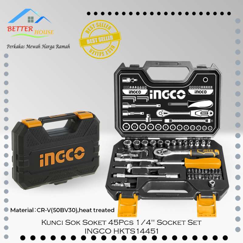 Jual Kunci Sok Soket 45Pcs 1/4 Socket Set INGCO HKTS14451 Paket Tools ...