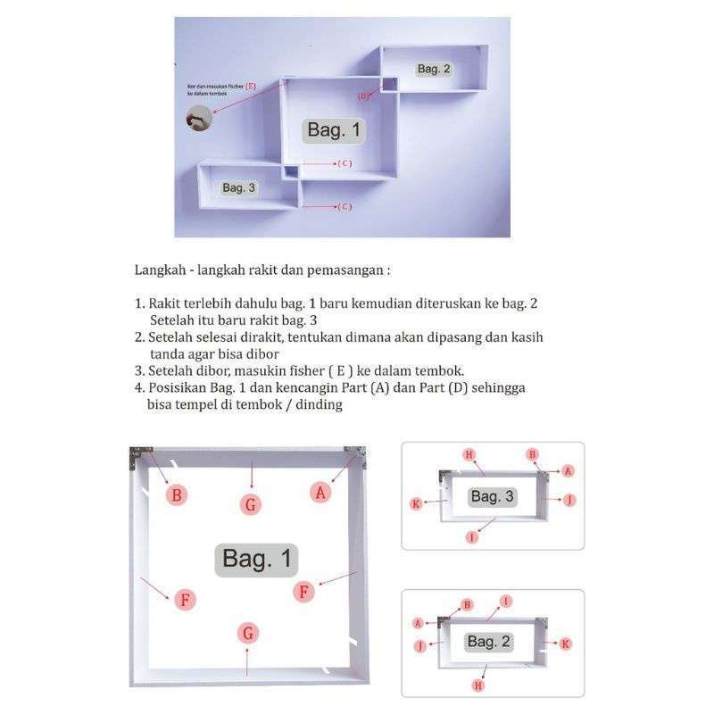 Jual Rak Dinding Minimalis 3pcs 3 Ukuran Hiasan Dinding Rak Model Kotak ...