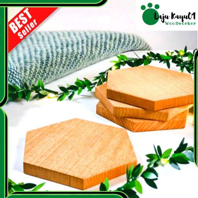 Jual Tatakan Gelas Kayu Hexagonal Cork Coaster Segi Enam / Papan Kayu ...