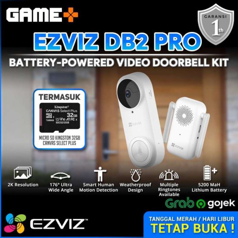 Promo Ezviz Db2 Pro 2K 5Mp H.265 Battery Powered Video Doorbell Kit ...
