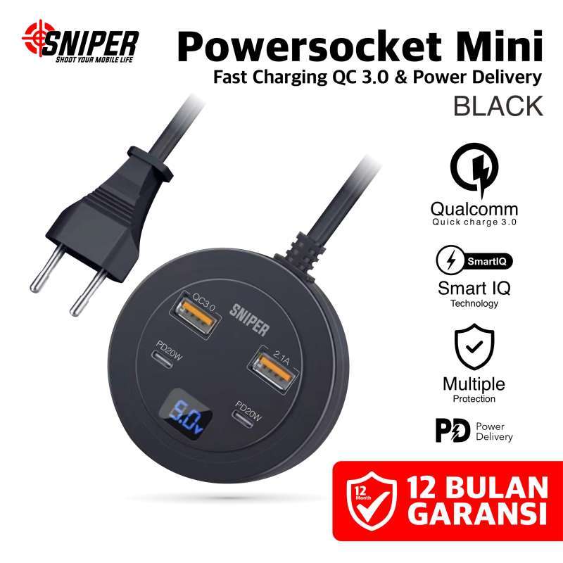 Promo SNIPER POWERSOCKET MINI MULTIPORT 4 USB CHARGER QC 3.0 & TYPE C ...