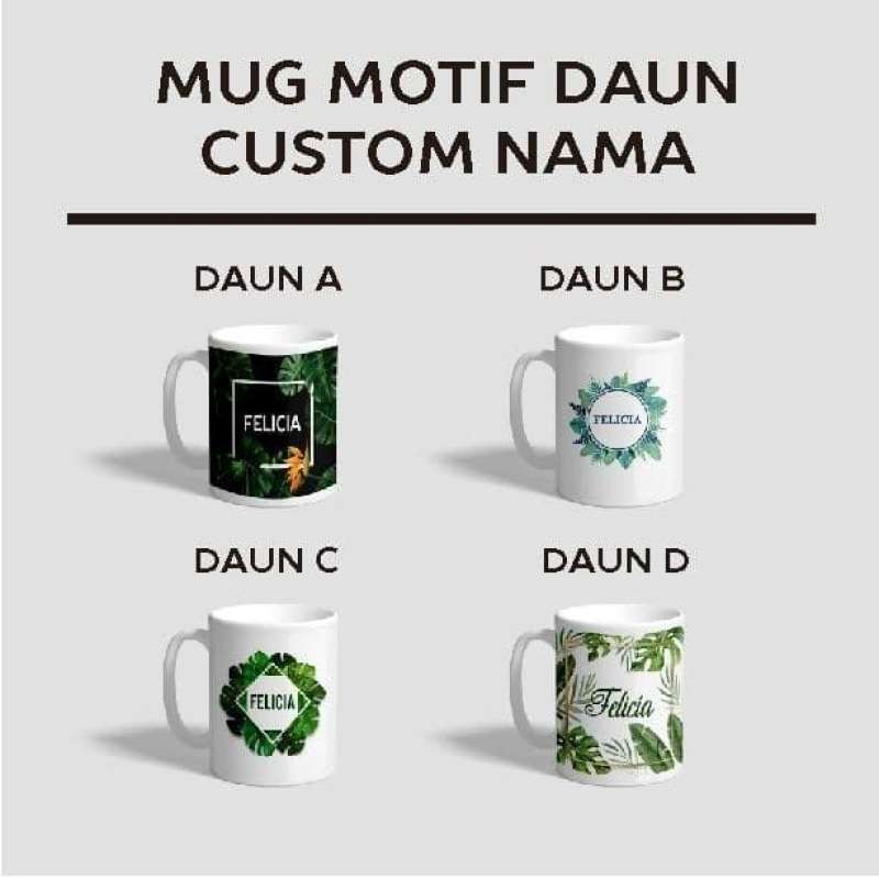 Jual Mug Gelas Sablon Custom Nama Motif Daun Monstera Souvenir Hampers ...