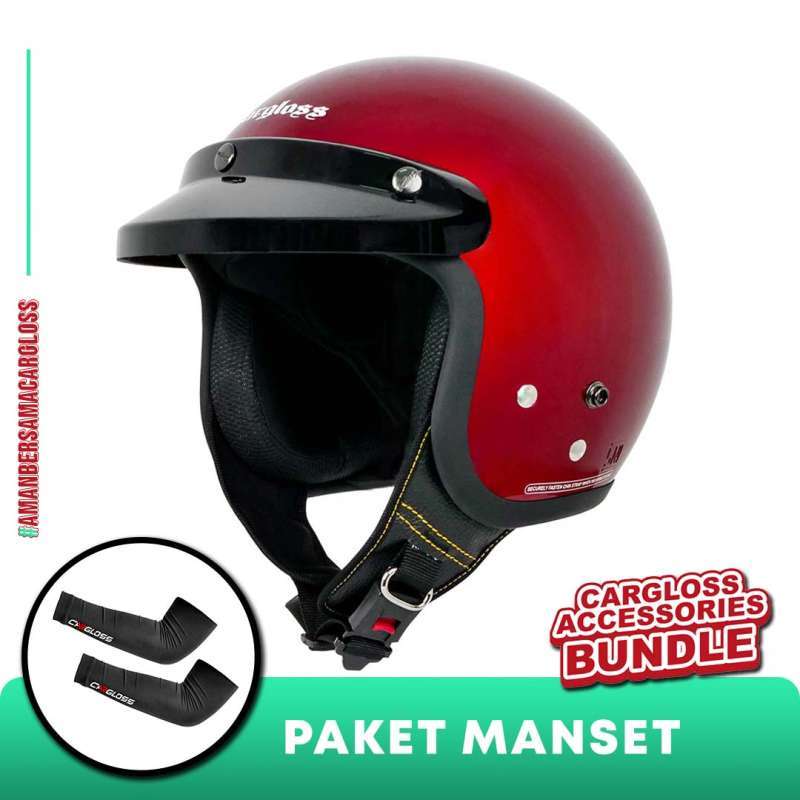 Jual Paket Helm Cargloss SNI CFM Retro Half Face + Manset - L DEEP RED ...