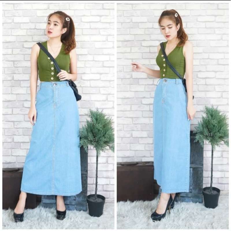 Jual [Rok velo jeans soft RO]Rok wanita jeans washed biru muda di ...