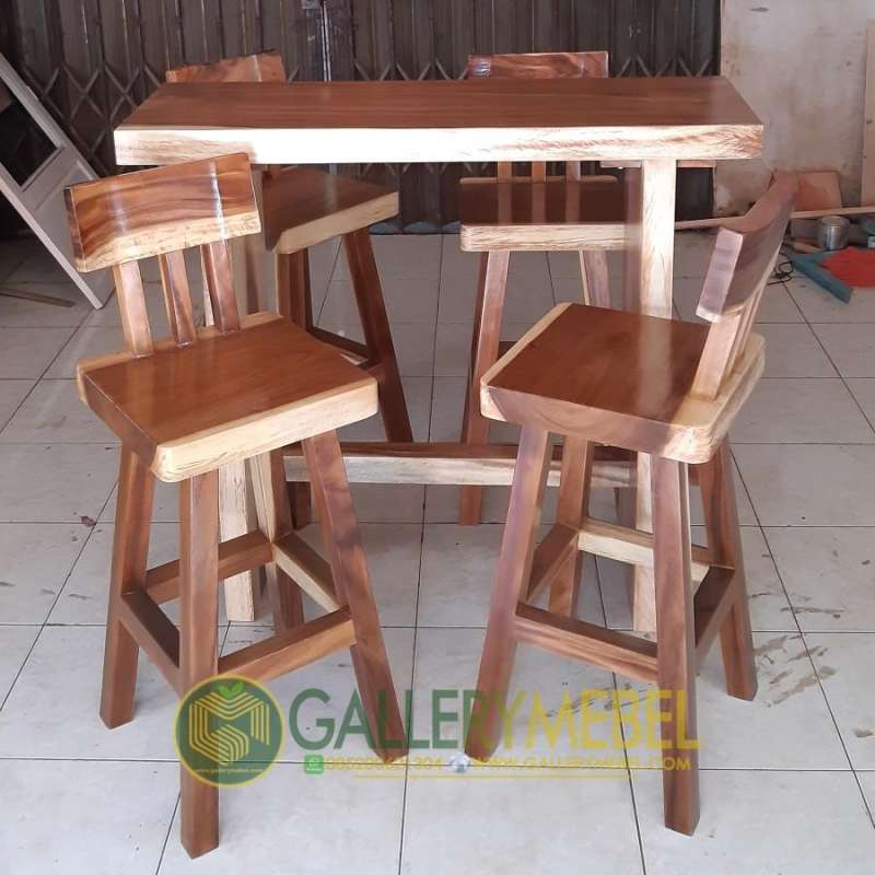 Jual Meja Bar Set 4 Kursi Kayu Suar Solid / Trembesi Bar Dining Table ...