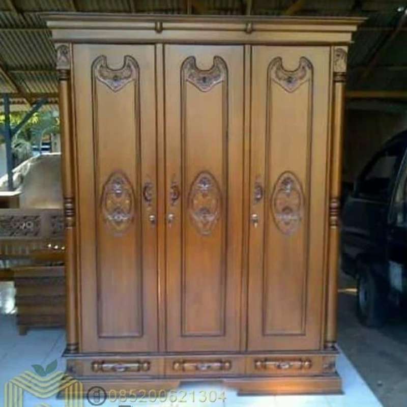 Jual Lemari Pakaian Jati Pintu 3 Model Peluru - Almari Baju Kayu Jati ...