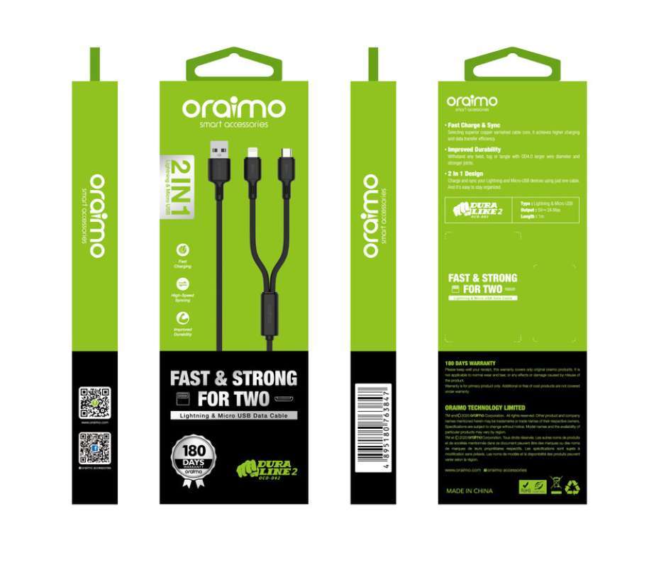 Jual Oraimo Kabel Data 2in1 Fast Charging Micro USB dan Lightning OCD ...