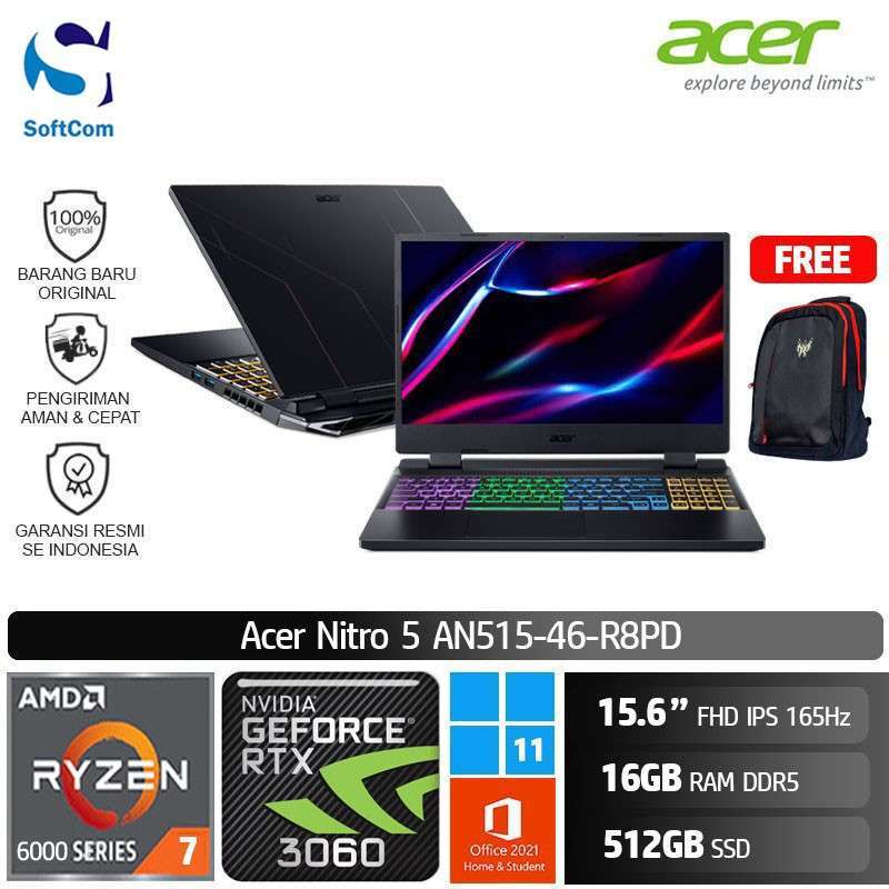 Promo Acer Nitro 5 AN515 46 R8PD Laptop Gaming [AMD Ryzen 7-6800H/16GB ...