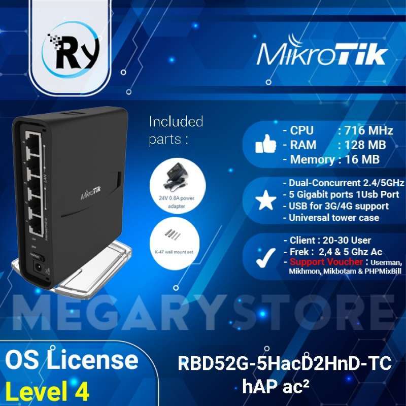 Promo Mikrotik Rbd52G-5Hacd2Hnd-Tc Hap-Ac2 Wireless Router Indoor ...