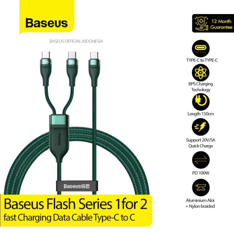 Jual Baseus Kabel Charger Cabang 2 in 1 100W 150cm/1,5M USB C to C PD ...