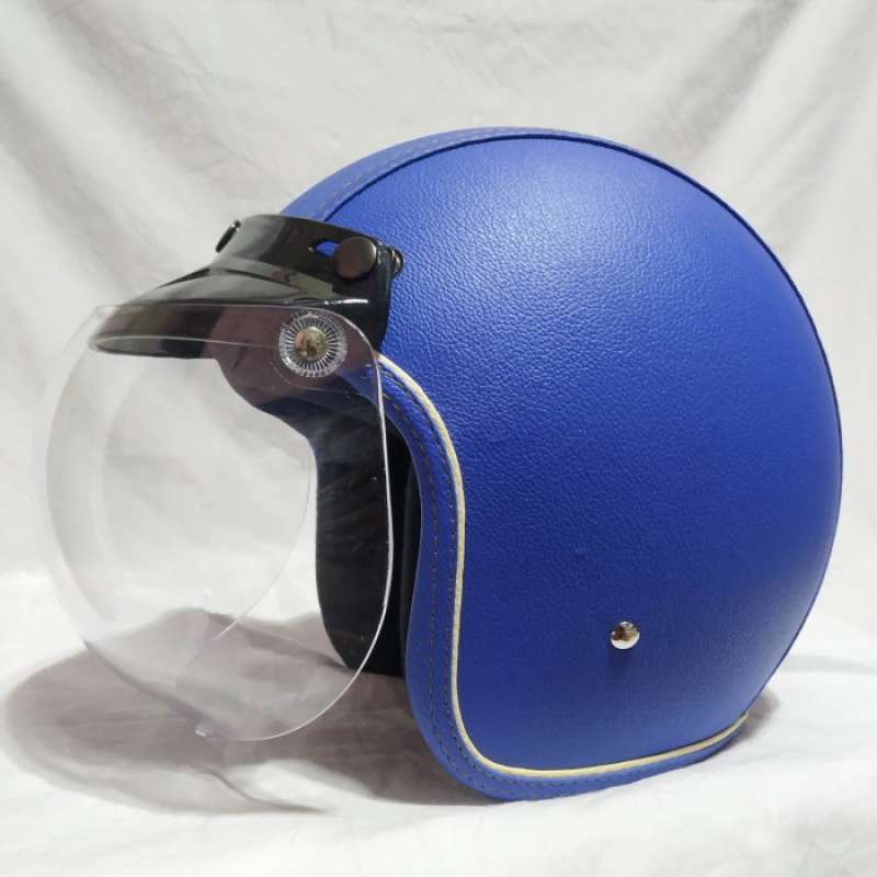 Promo Helm bogo kulit polos helm dewasa retro clasic Biru polos Diskon ...