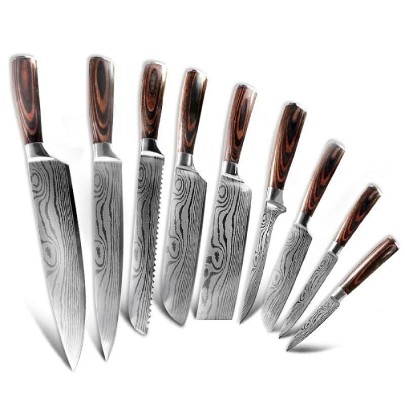 Promo Set Pisau Dapur Kitchen Knife Damascus Pattern Stainless 9PCS ...