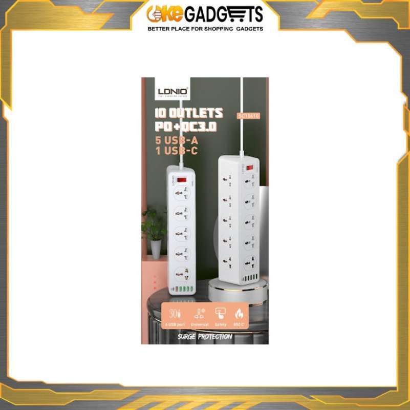 Promo LDNIO Power Strip 10 Sockets + PD 3.0 + QC 3.0 Fast Charging ...