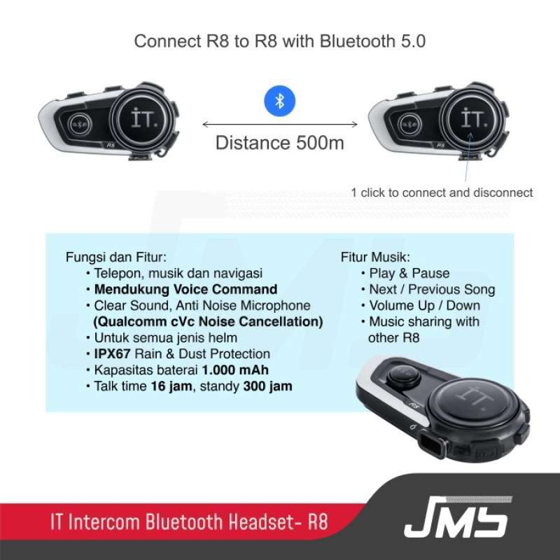Jual It Intercom Bluetooth Helm R8 - Garansi Tam 15 Bulan - Interkom ...