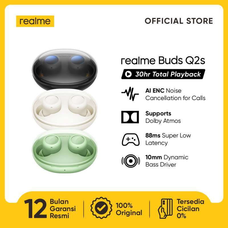 Jual realme Buds Q2S | 30 Hours Total Playback | 10mm Dynamic Bass | AI Noice Cancellation di ...